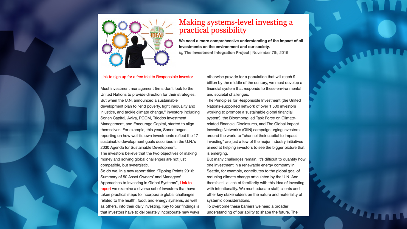 Op-Ed with Responsible Investor: Making systems-level investing a ...